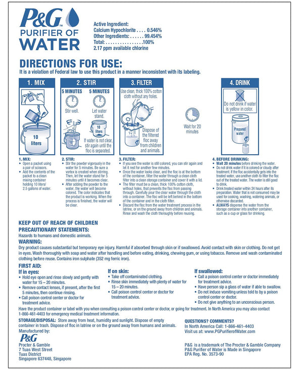 P&G Purifier of Water Portable Water Purifier Packets - Clean Water Mill